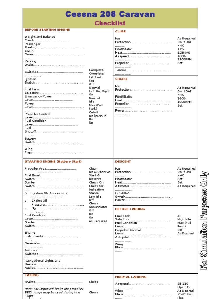 Caravan Checklist | Download Free PDF | Takeoff | Flap (Aeronautics)