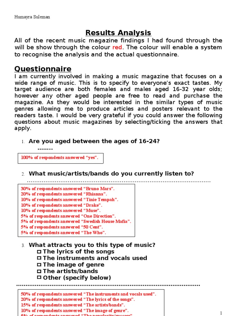 Questionnaire Results | PDF | Questionnaire | Leisure