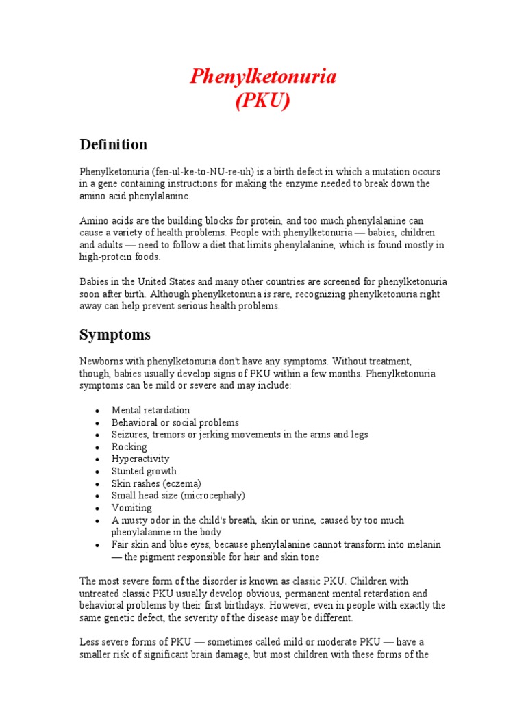 Phenylketonuria Symptoms
