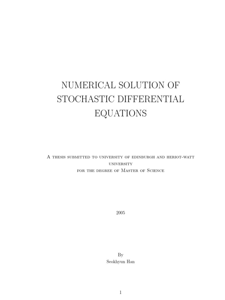 Numerical Solution Of Stochastic Differential Equations Pdf