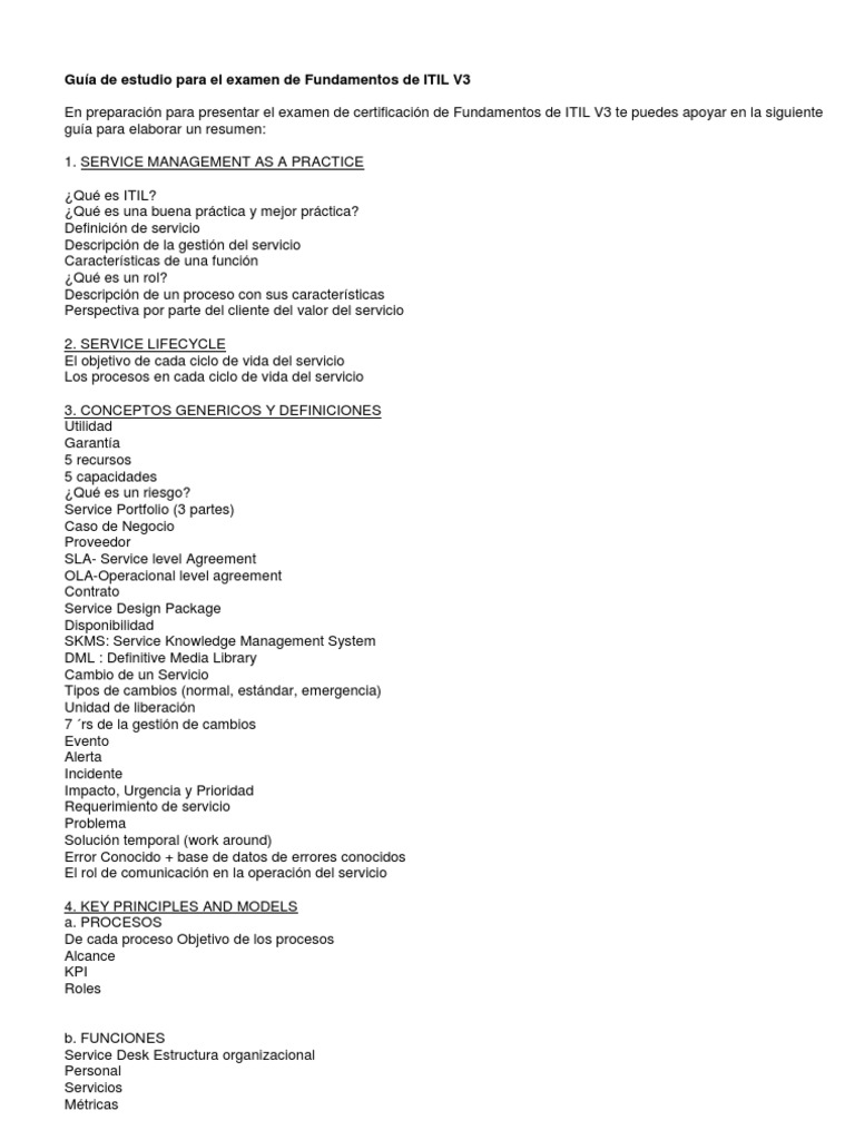 Guía de Estudio para El Examen de Fundamentos de ITIL V3 | PDF ... Guía de Estudio para El Examen de Fundamentos de ITIL V3 | PDF ...