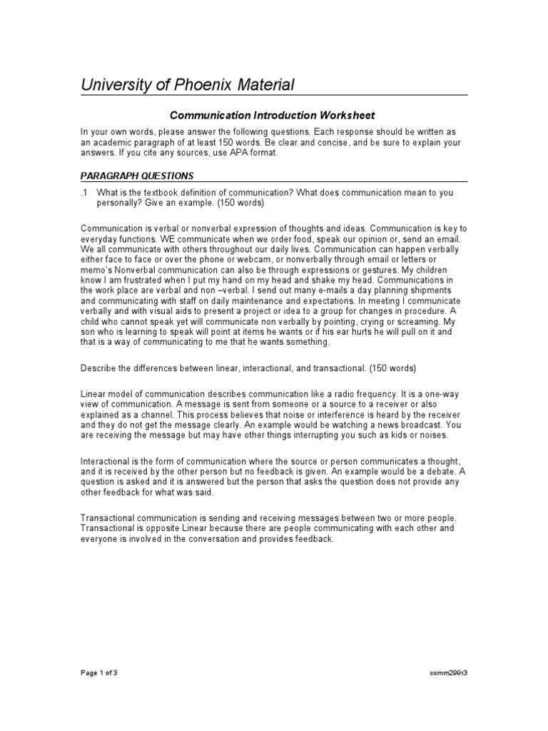 Communication Introduction Work Sheet | PDF | Nonverbal Communication ...