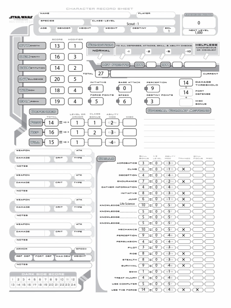 Star Wars Saga Ship Sheet | PDF