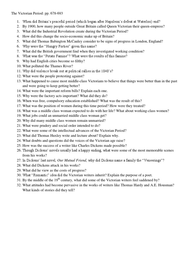 The Victorian Period Questions | Victorian Era | Charles Dickens