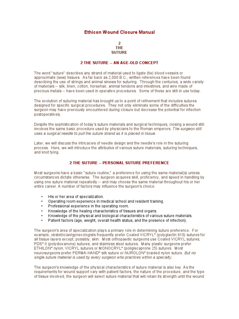 SUTURE Ethicon Manual | PDF | Surgical Suture | Knot