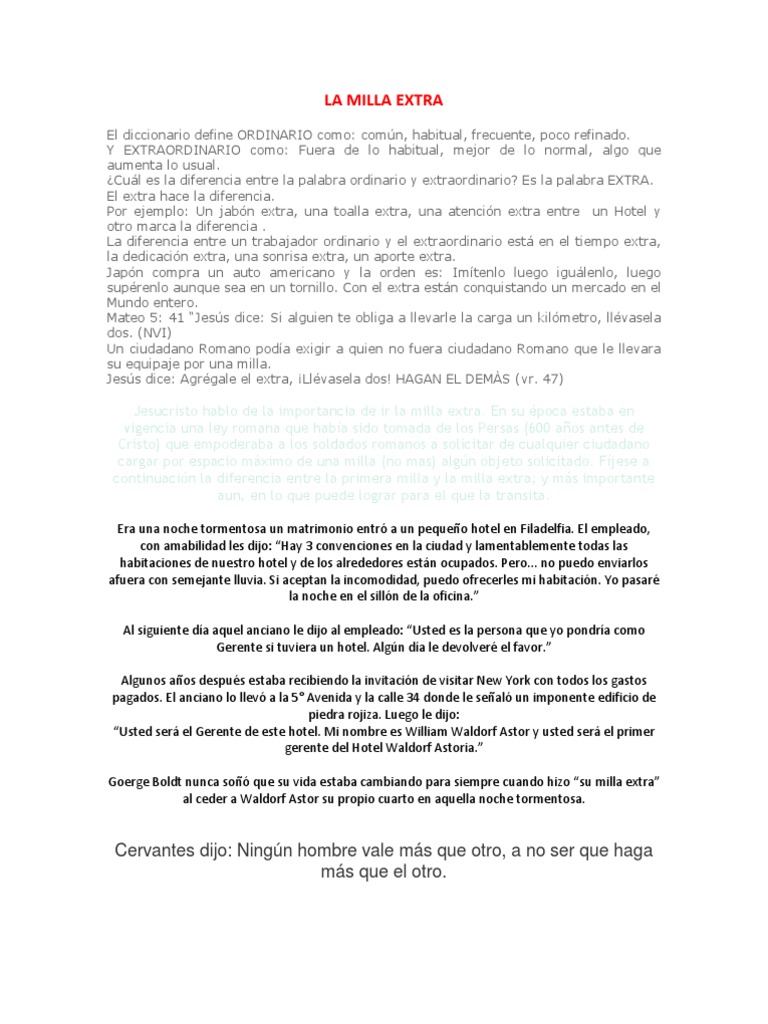 La Milla Extra: Transformando Vidas | PDF | Hotel | Cristo (título)