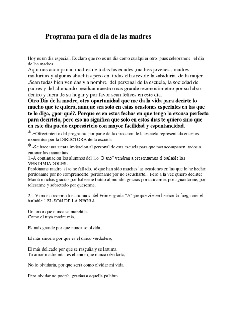 Programa para El Dia de Las Madres | Amor