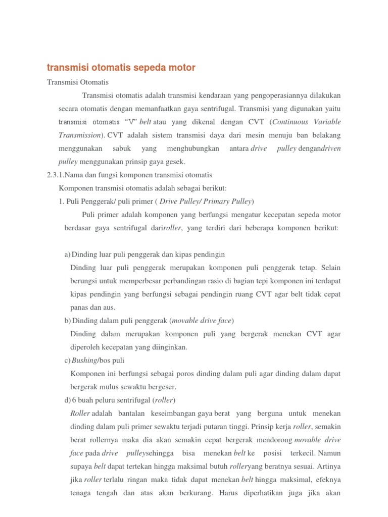 Prinsip Kerja Transmisi Otomatis Motor | PDF