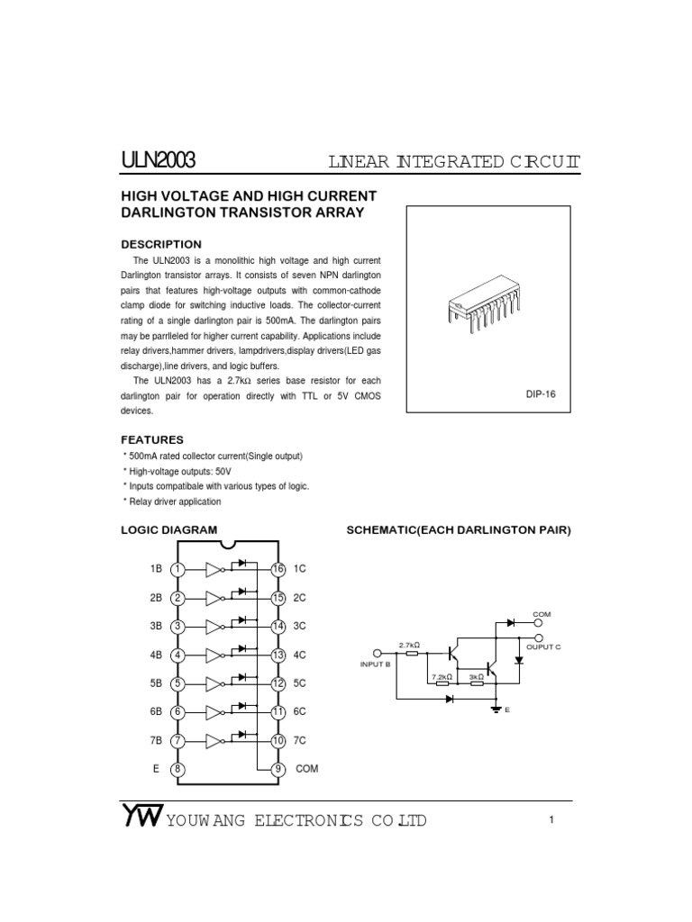 ULN2003 Darlington Transistor Array Datasheet | PDF
