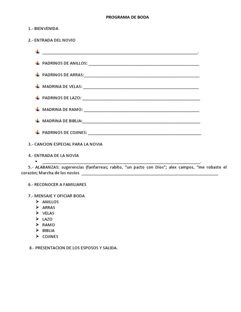 Esquema Del Programa De Boda