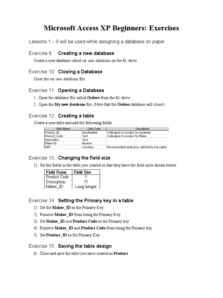 Access XP Beginners Exercises | PDF | Microsoft Access | Databases