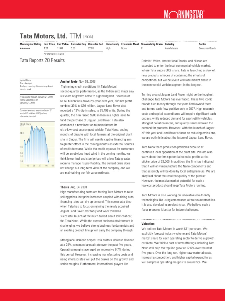 Tata Motors, Ltd. TTM: Tata Reports 2Q Results | PDF | Equity (Finance ...