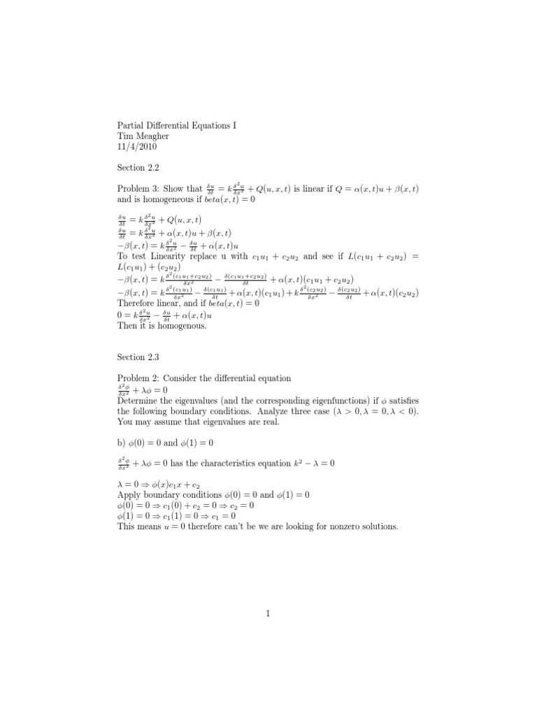 PDE HW Chap 1 | PDF | Heat | Ordinary Differential Equation