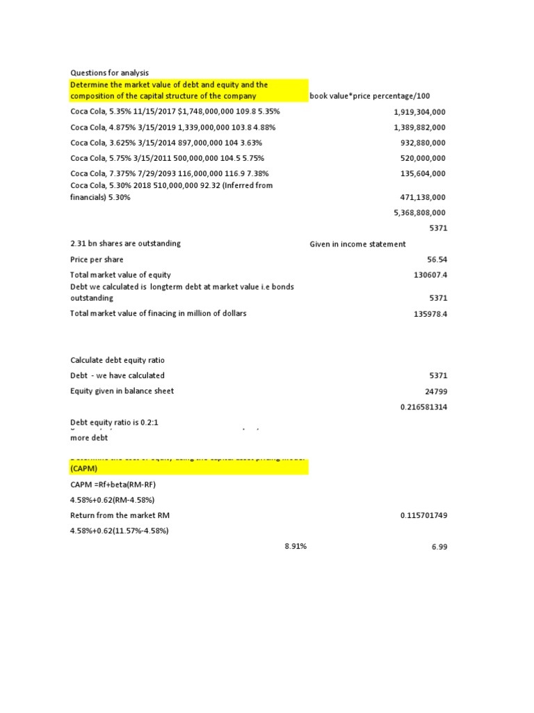 Coca Cola Analysis in Excel | PDF | Cost Of Capital | Yield (Finance)