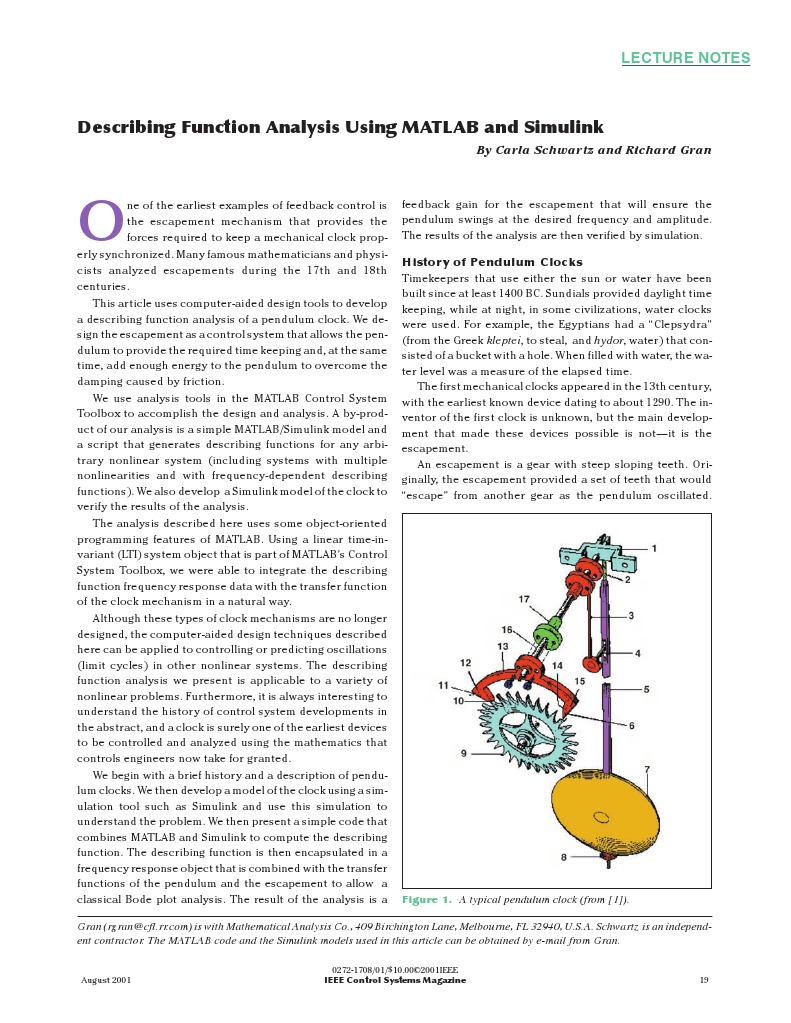 Describing Function Analysis Using Matlab And Simulink Carla Schwartz Richard Gran 8s Pdf