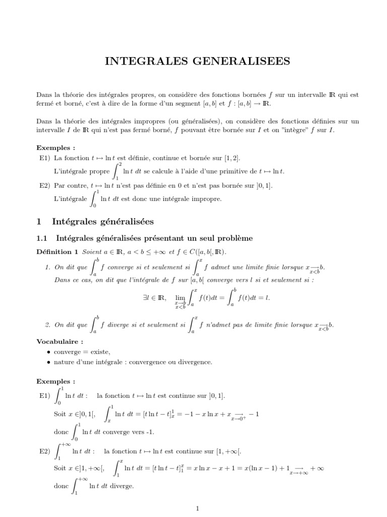 Intégrale Généralisée | PDF | Intégral | Relations mathématiques