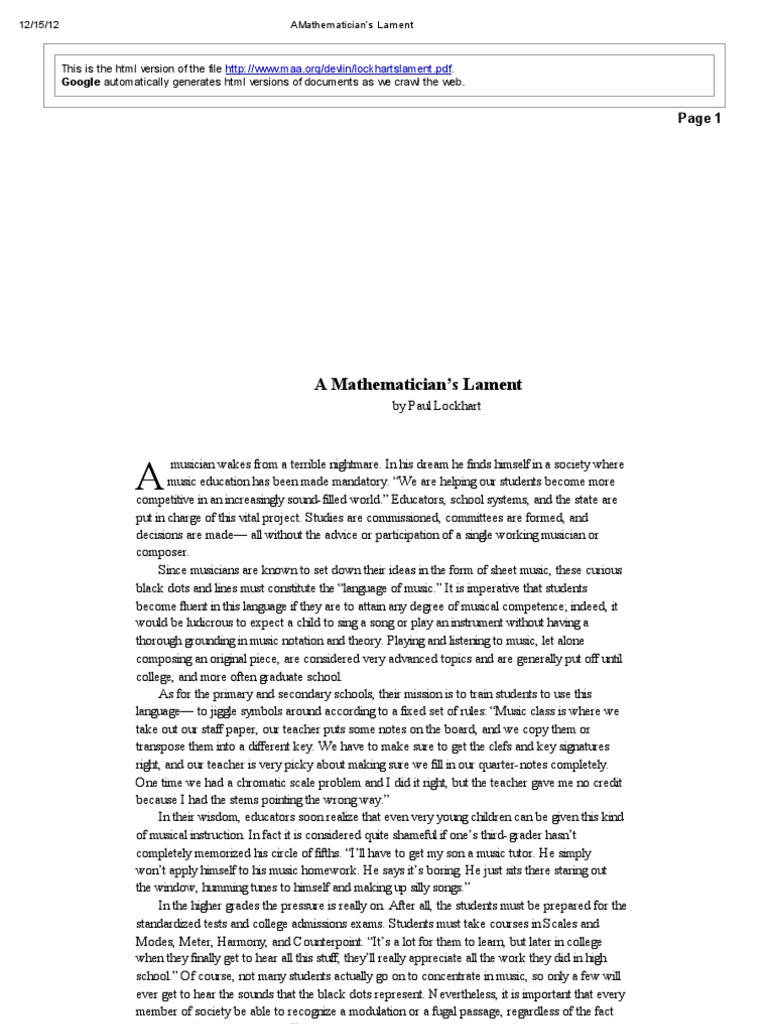 Mathematicians Lament | PDF