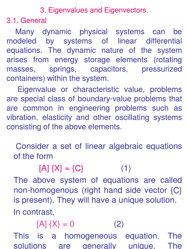Eigenvalues and Eigenvectors. 3.1. General | PDF | Eigenvalues And Eigenvectors | Matrix ...