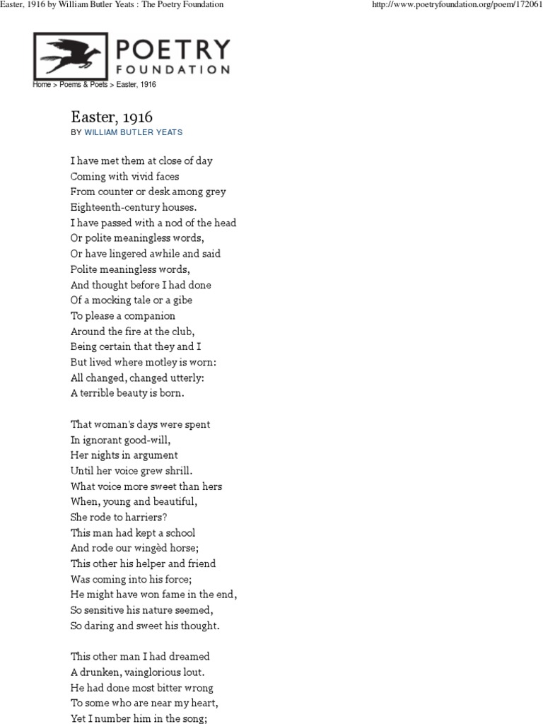 Easter, 1916 by William Butler Yeats - The Poetry Foundation | PDF | Resistance To The British ...