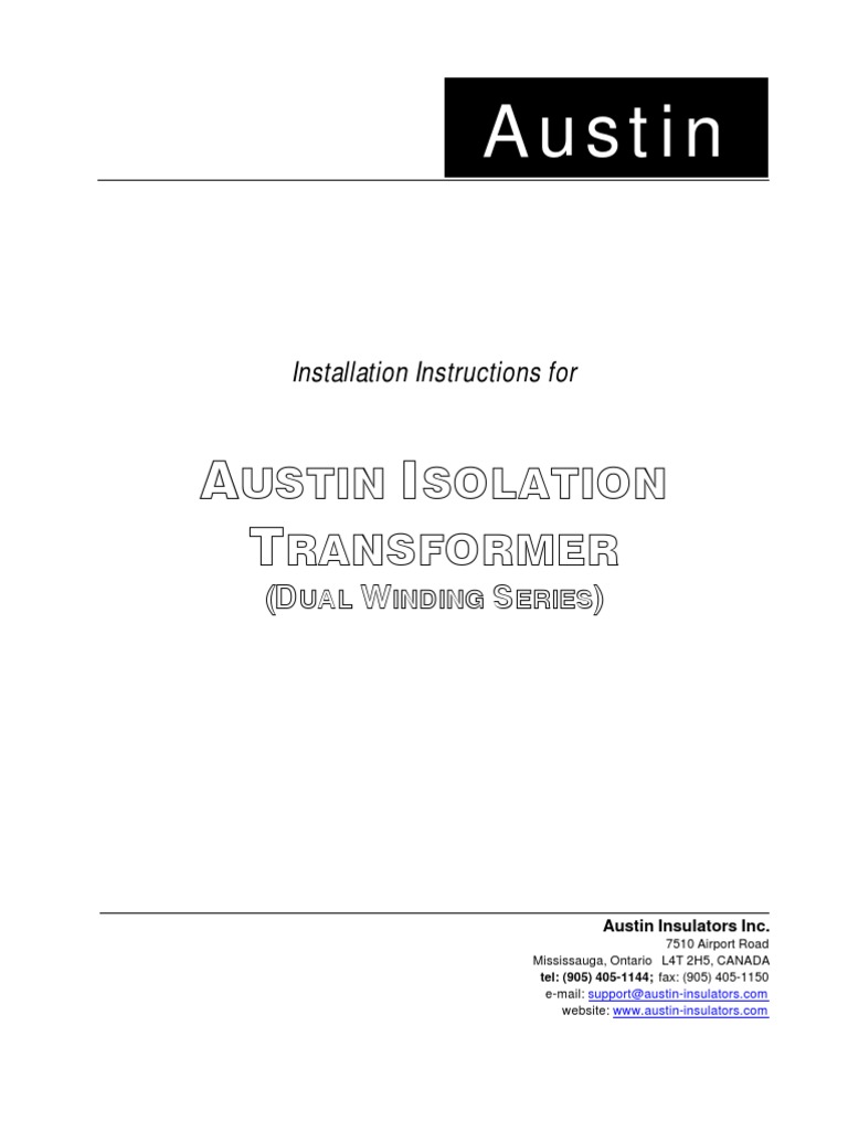 Austin Isolation Transformer Installation Guide | PDF | Series And ...