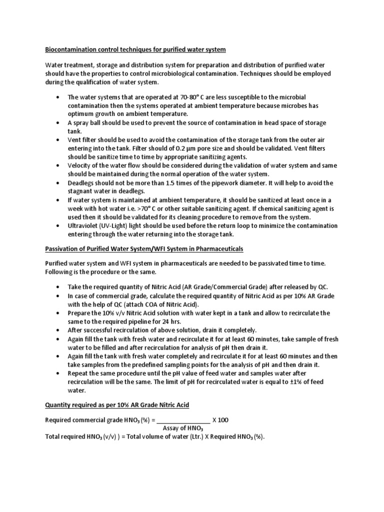 Biocontamination Control Techniques For Purified Water System | PDF ...