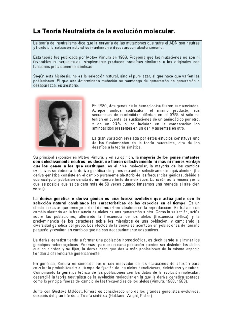 Neutralismo y Equilibrio Puntuado | PDF | Evolución | Mutación