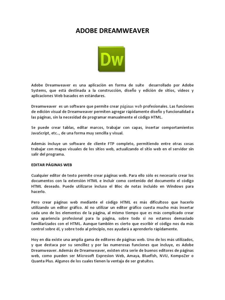 Dreamweaver | PDF | Adobe Dreamweaver | HTML