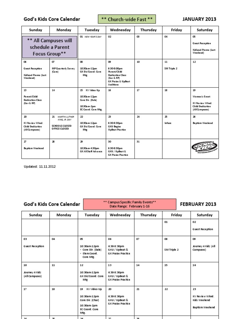 2013 Children's Ministry Calendar | PDF