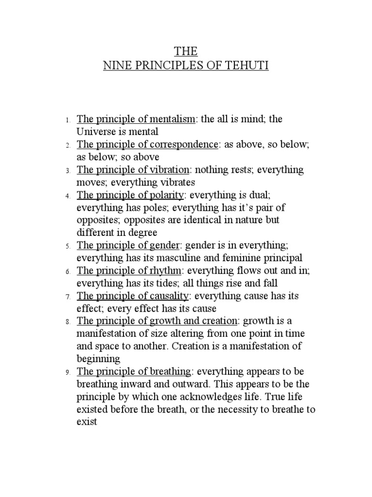 Nine Principles of Tehuti Explained | PDF