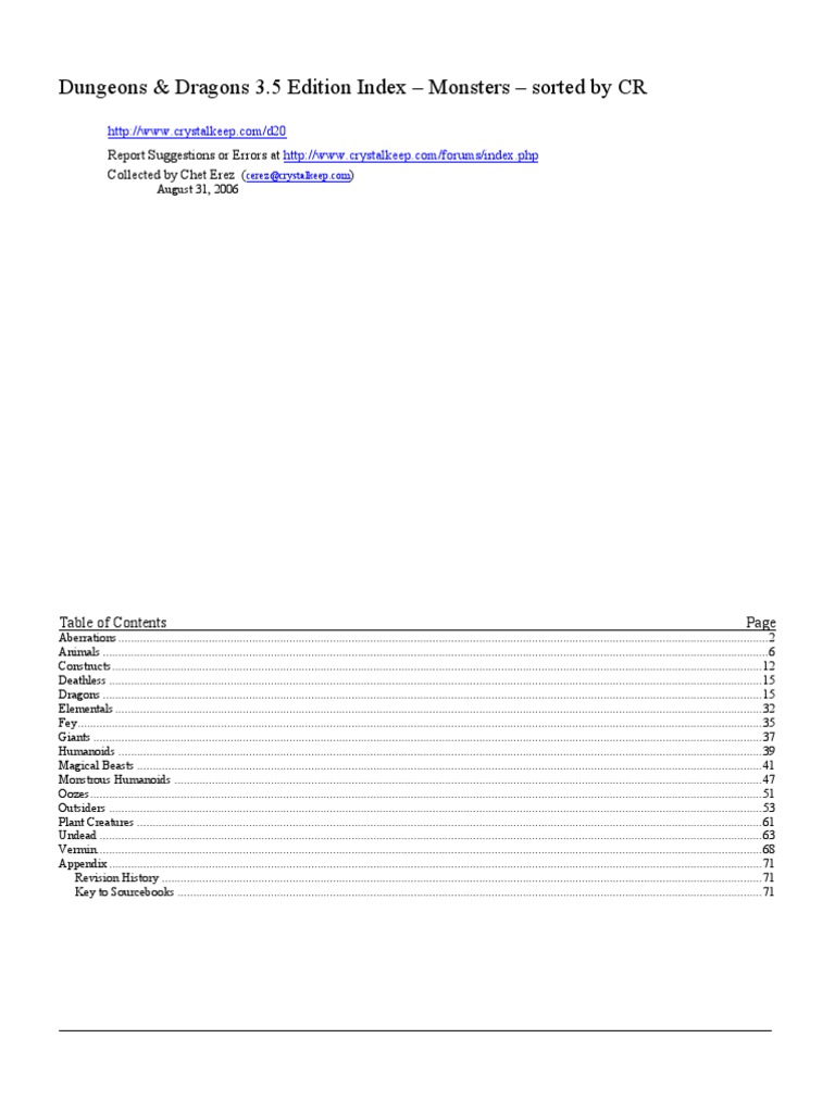 Monsters by CR 3.5 | PDF | Dungeons & Dragons Standard Creatures | Gary ...
