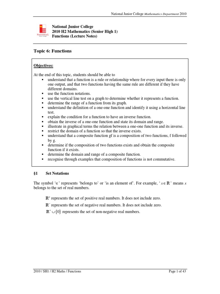 SH1 H2 Maths: Functions Guide | PDF | Domain Of A Function | Function (Mathematics)