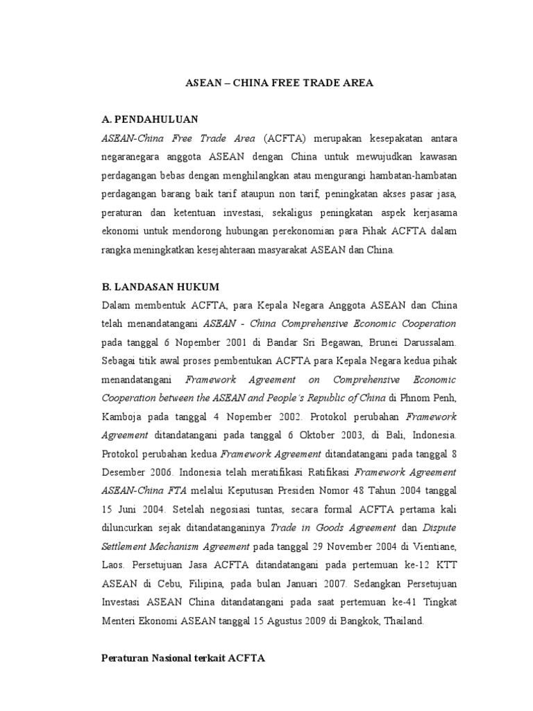 Proses Terbentuknya ACFTA | PDF | Pengelolaan Keuangan & Uang