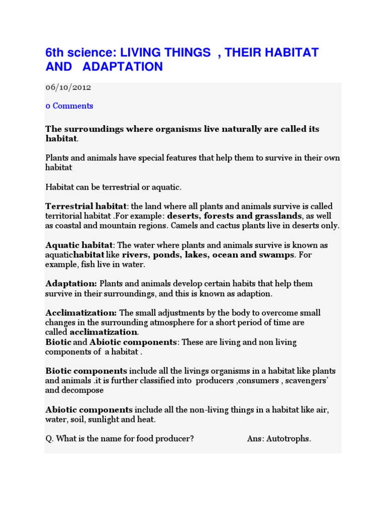 6 S Living Things Notes | PDF | Habitat | Desert