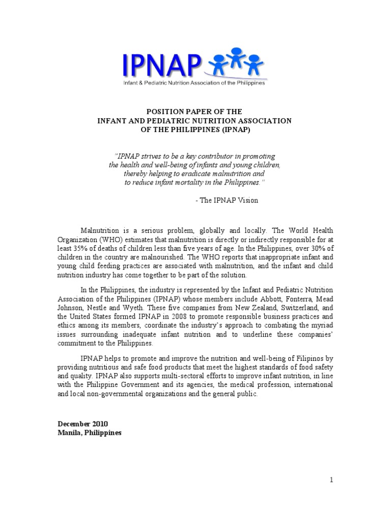 IPNAP Position Paper Updated 01 Mar 2011 | PDF | Infant Formula ...