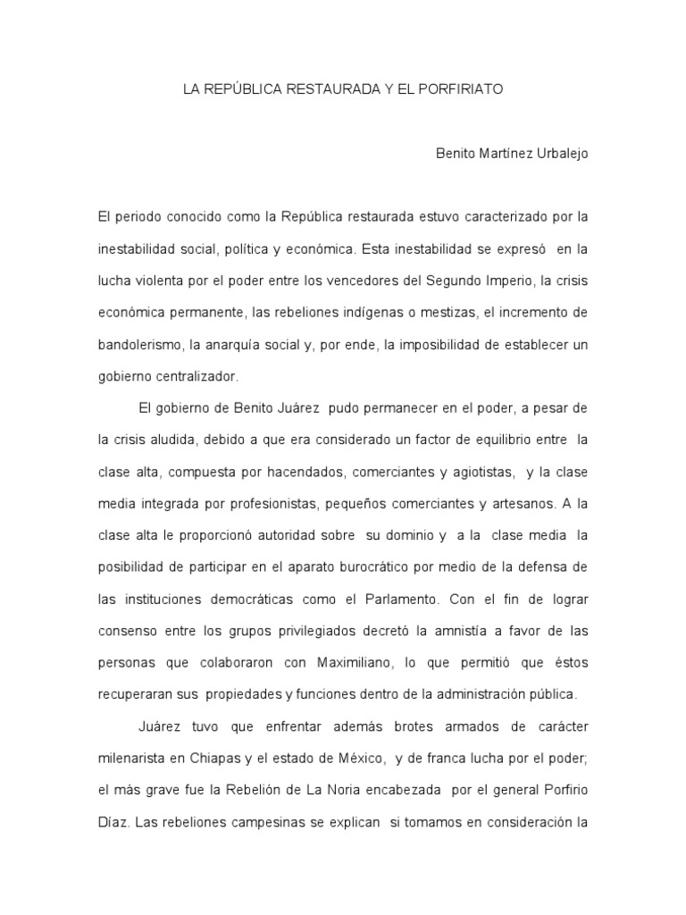 La Republica Restaurada | PDF | México | Clase media