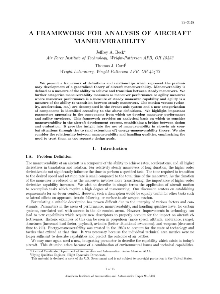 A Framework For Analysis of Aircraft Maneuverability | PDF | Euclidean ...