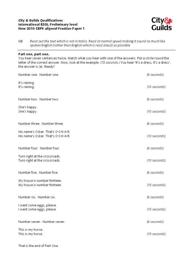 City & Guilds Qualifications International ESOL Preliminary Level New ...