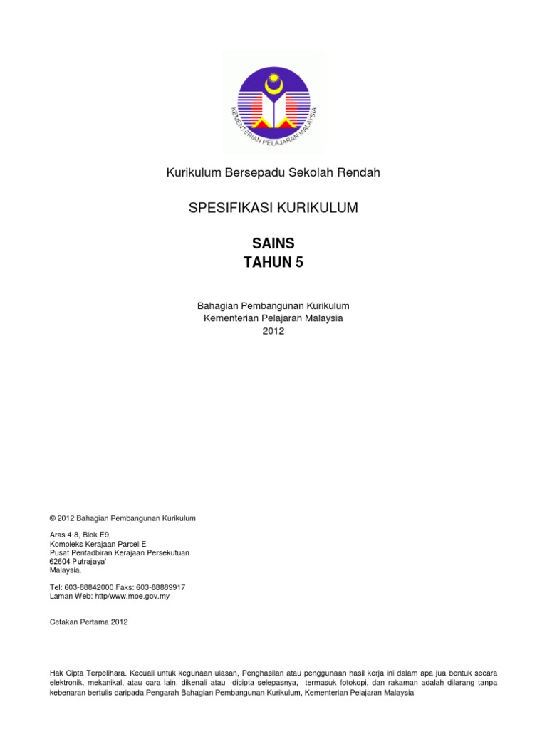 Huraian Sukatan Pelajaran KBSR Sains Tahun 5 - BM | PDF