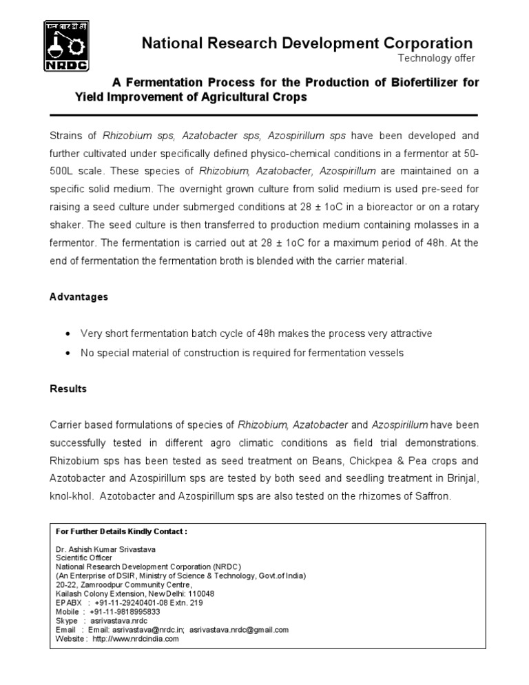 Production of Biofertilizer by Fermentation | PDF