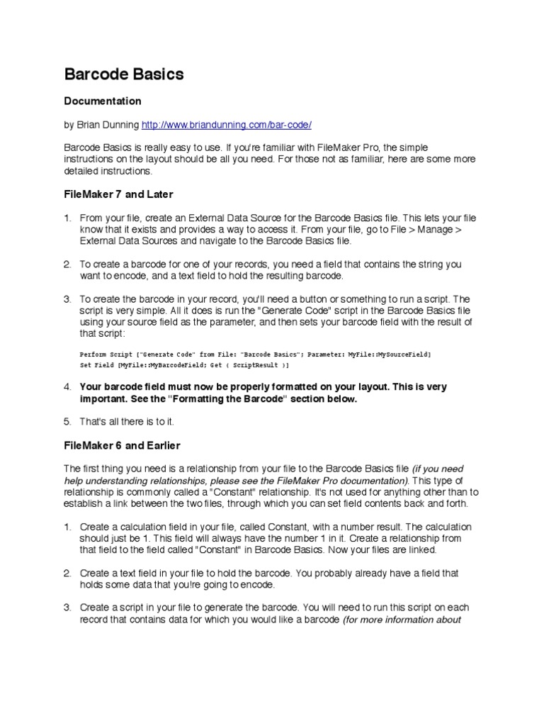 Barcode Basics: Documentation | PDF | File Maker | Barcode