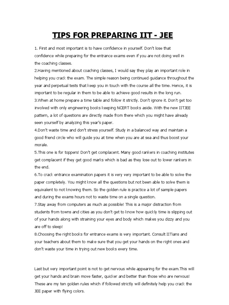 Iit Jee Tips Pdf Test Assessment