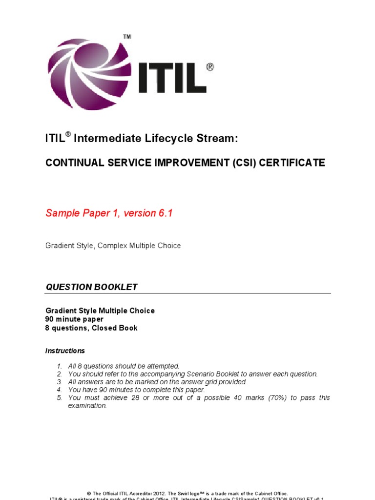 ITIL v3 CSI Sample Questions2 | PDF | Itil | Swot Analysis