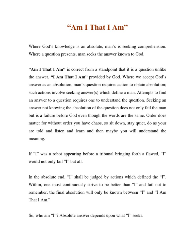 Am I That I Am | PDF