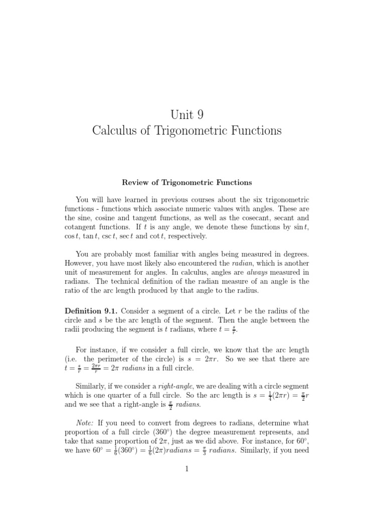 Pre-Calculus / Math Notes (Unit 9 of 22) | PDF | Trigonometric ...
