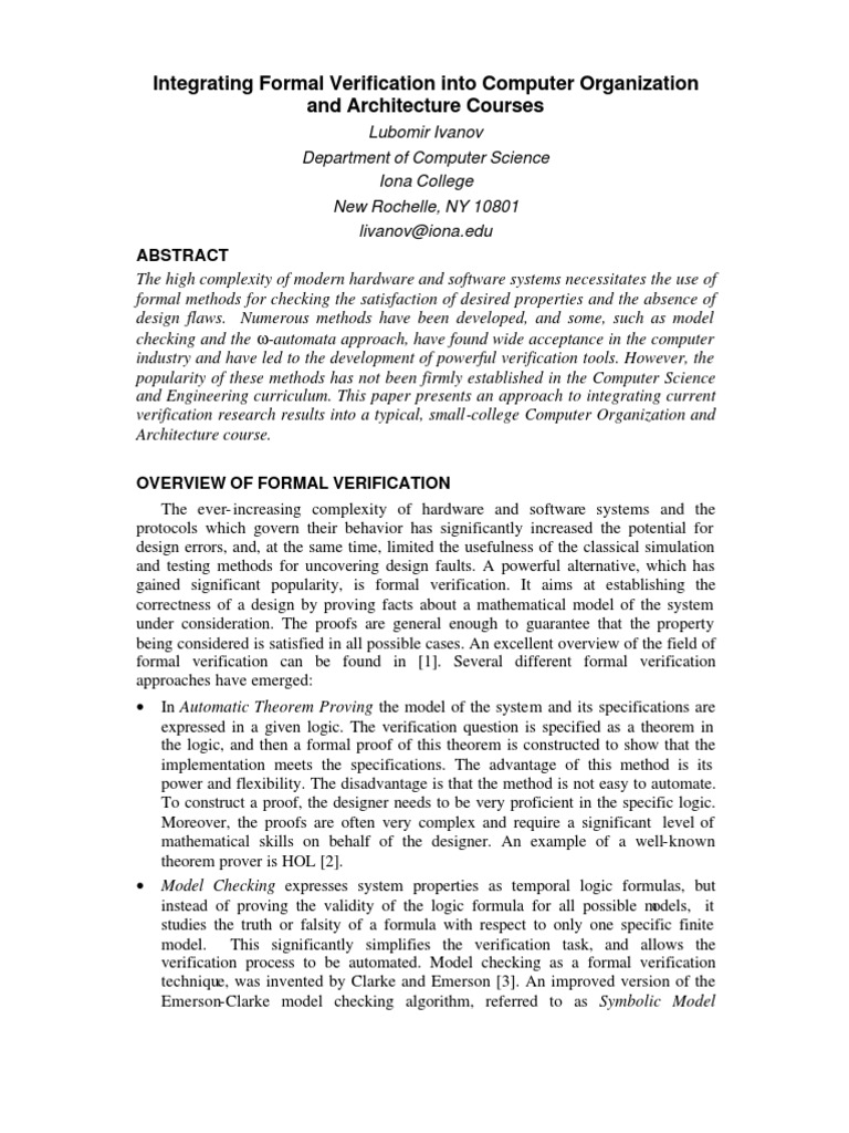 Integrating Formal Verification Into Computer Organization and ...