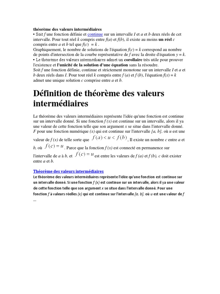 théorème des valeurs intermédiaires