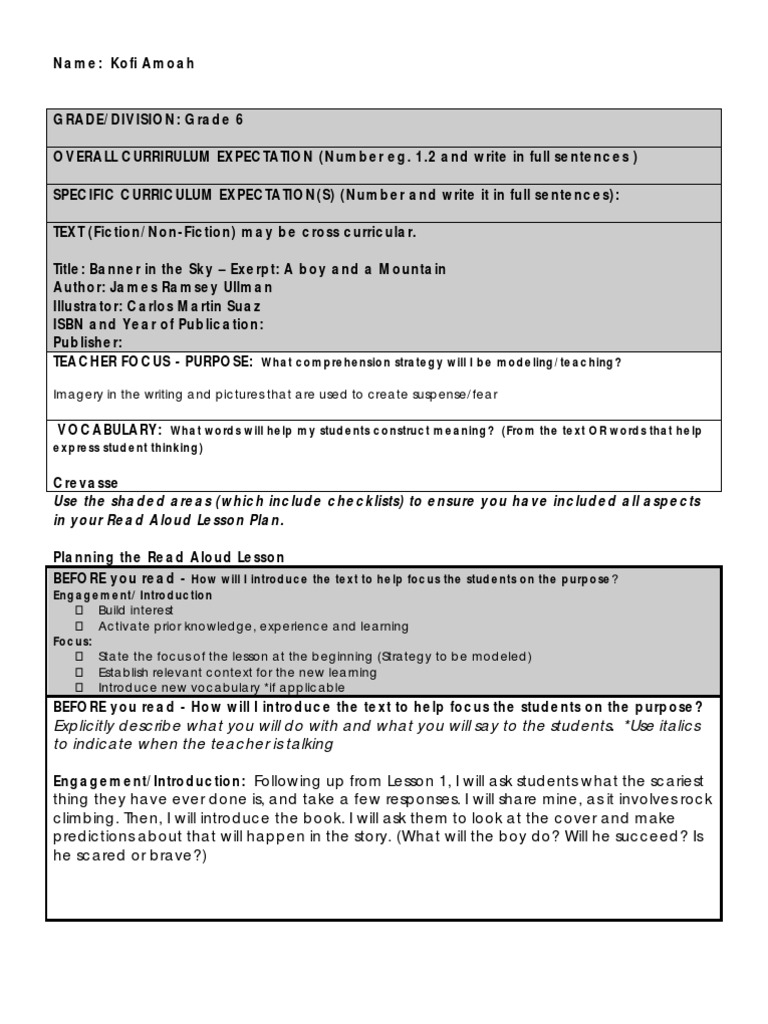 Teaching Imagery in "Banner in the Sky" | PDF | Curriculum | Lesson Plan