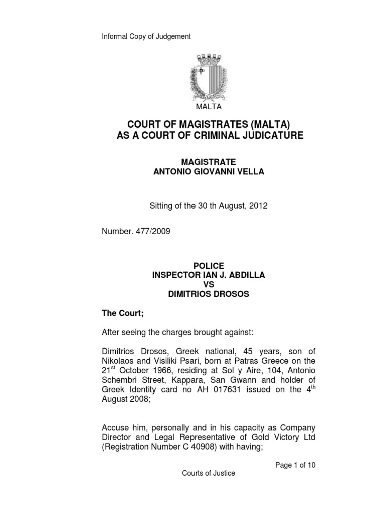 Court of Magistrates (Malta) | PDF | Complaint | Witness
