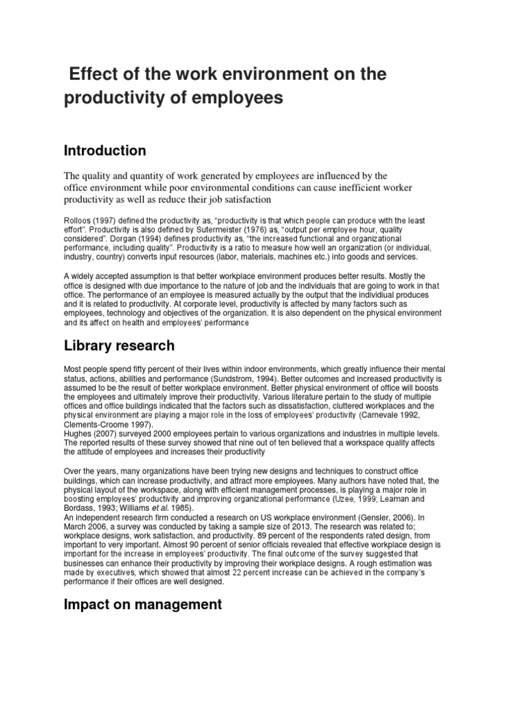 Effect of The Work Environment On The Productivity of Employees | PDF ...