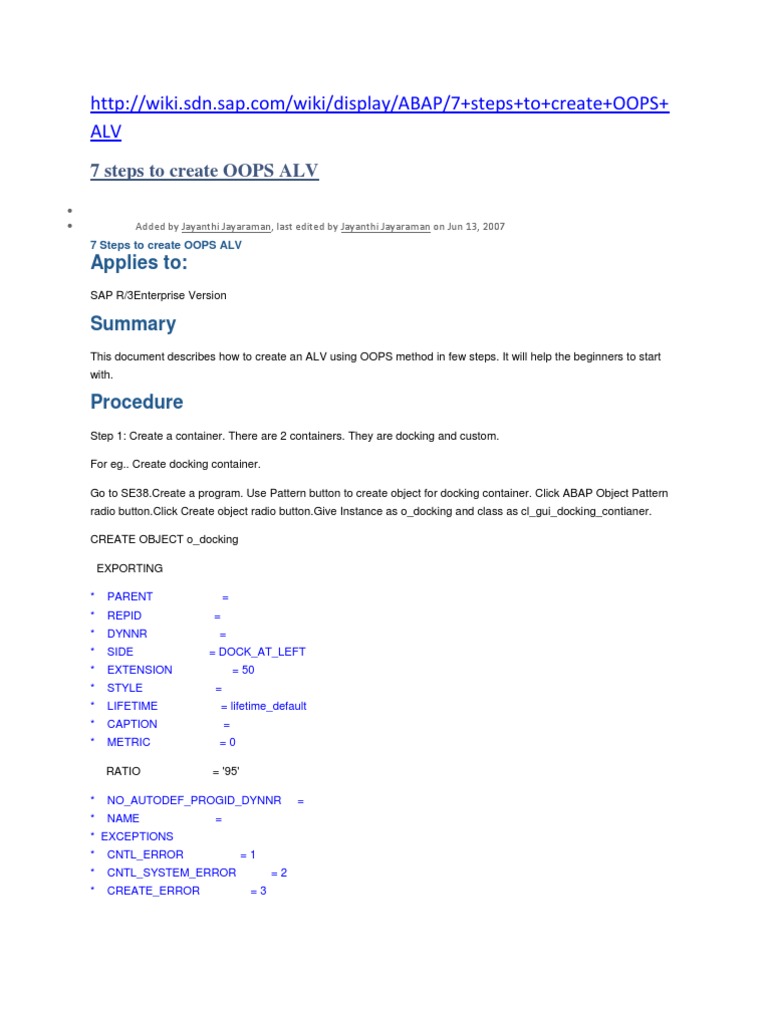 7 Steps To Create OOPS ALV | PDF | Method (Computer Programming) | Object Oriented Programming